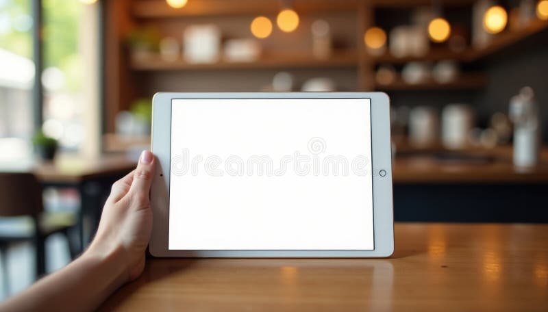 Horizontal Tablet Mockup, Blank Screen, Cafe Background, Internet ...
