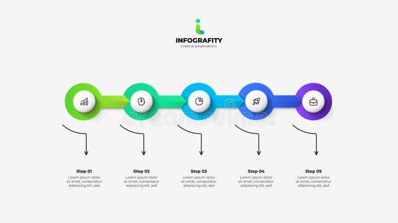 Horizontal Arrows Process Infographic. Neumorphic Design Template with ...