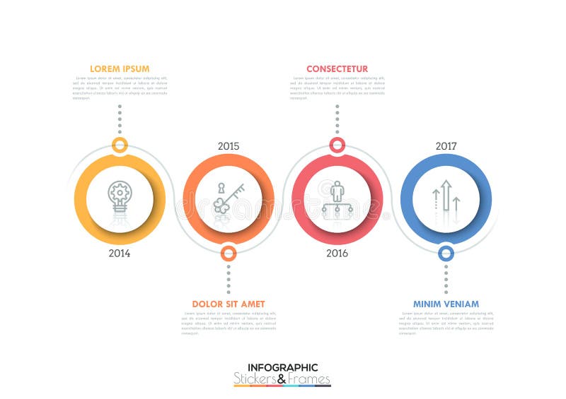 Horizontal Timeline with 4 Circular Elements, Thin Line Icons Inside ...