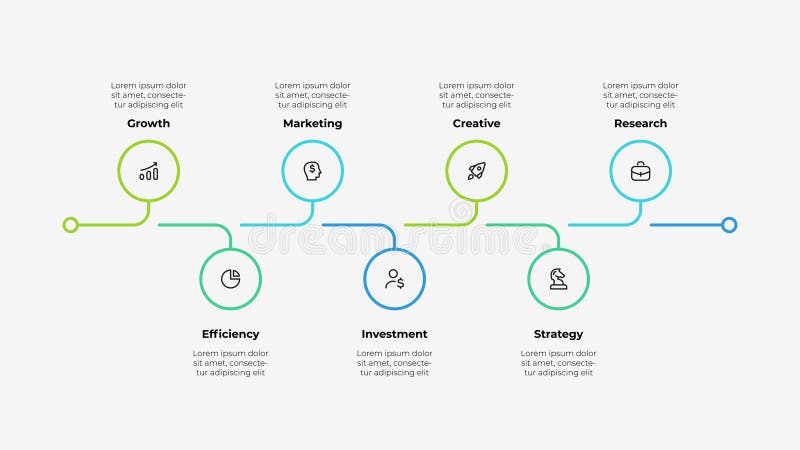 Seven Outline Circles Connected by Thin Zigzag Lines. Infographic ...