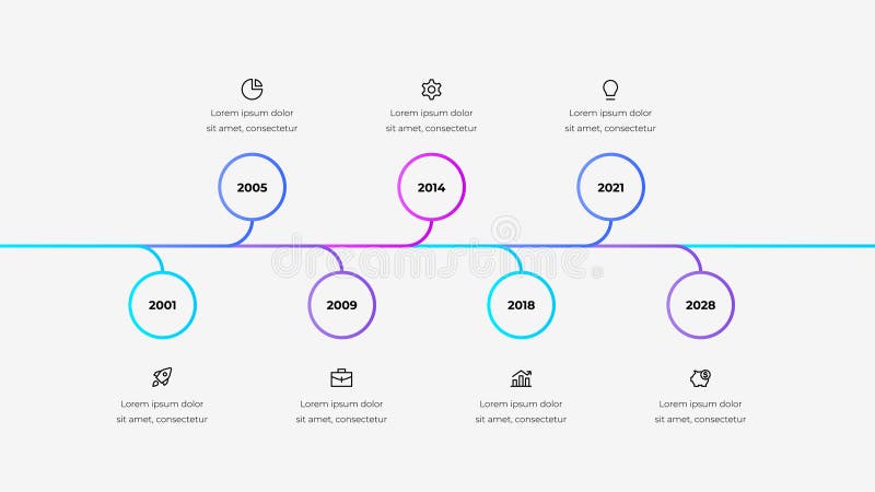 Horizontal Timeline with Key Dates and Accompanying Icons, Representing ...