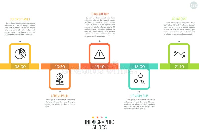 Horizontal Timeline with 5 Steps Placed Chequerwise, Time Indication ...