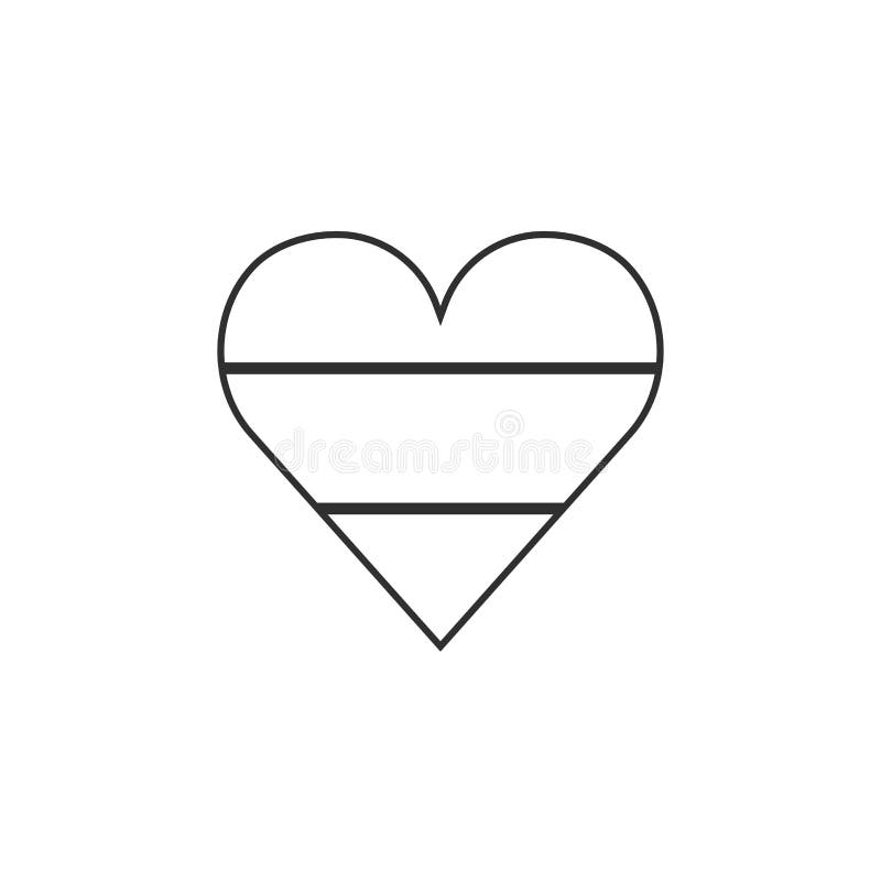 Horizontal Triband Country Flag Icon In A Heart Shape In Black Outline