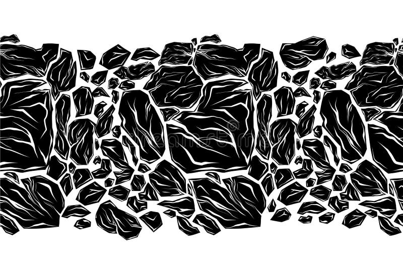 Horizontal Vector Seamless Border with Monochrome Broken Stones ...