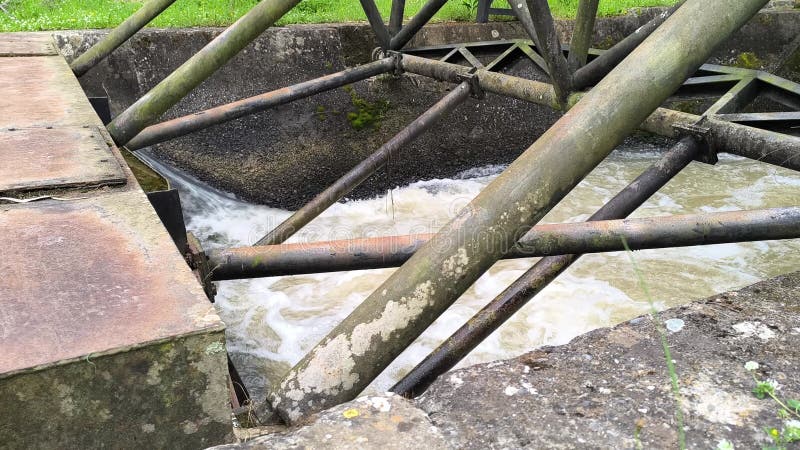 Horizontal Video of Rustic Water Gate System in Green Natural ...