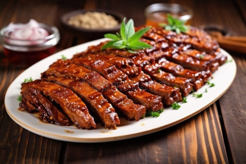 Horizontal View of a Bbq Tempeh Ribs Dish on Oak Wood Table Stock Image ...