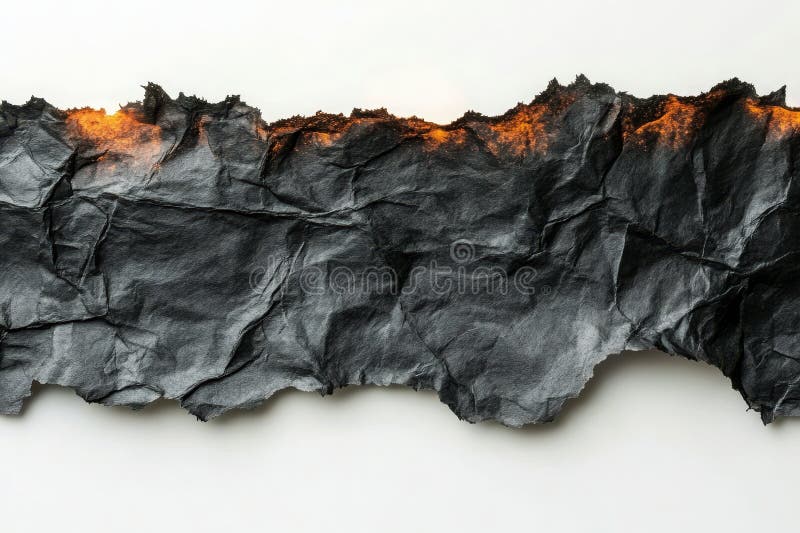 Horizontal View of Burnt Paper Edges with Fire and Black Ash Isolated ...