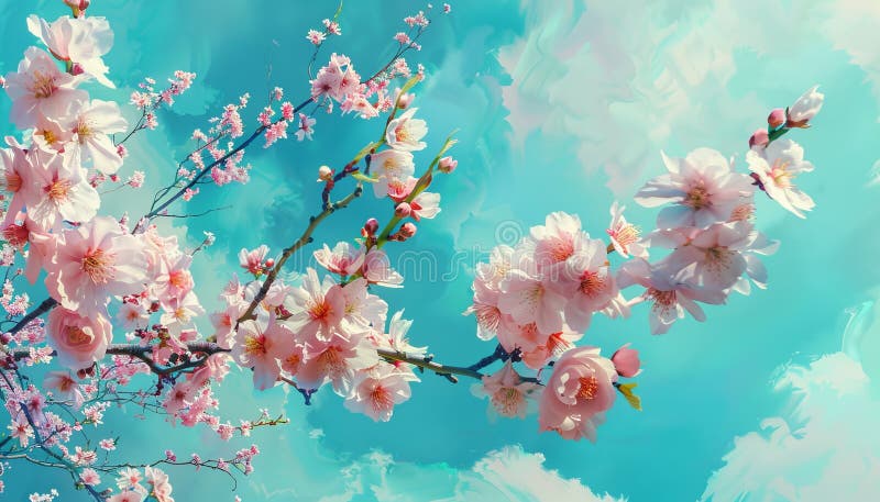 Horizontal View of Close Up of Almond Tree Flowers Stock Illustration ...