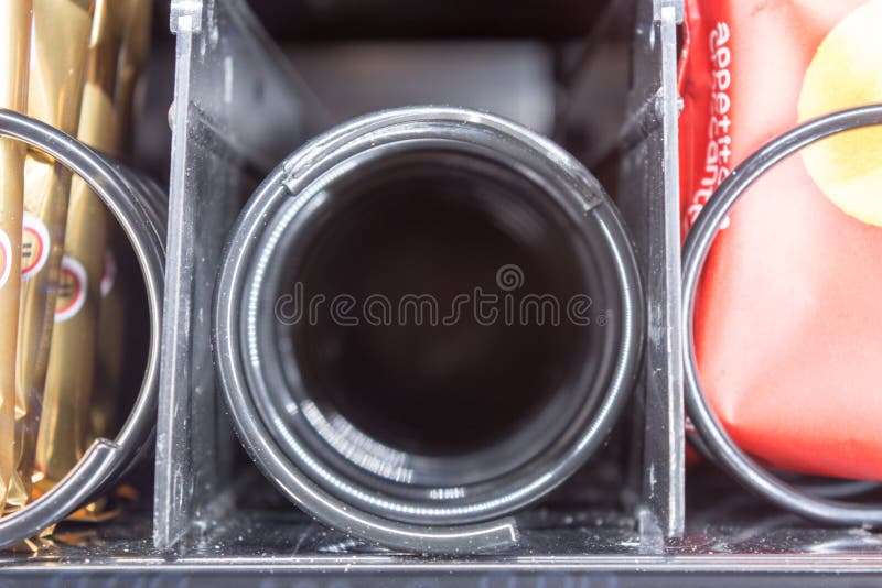 Horizontal View of Close Up of Empty Spirals Inside the Snack Vending ...