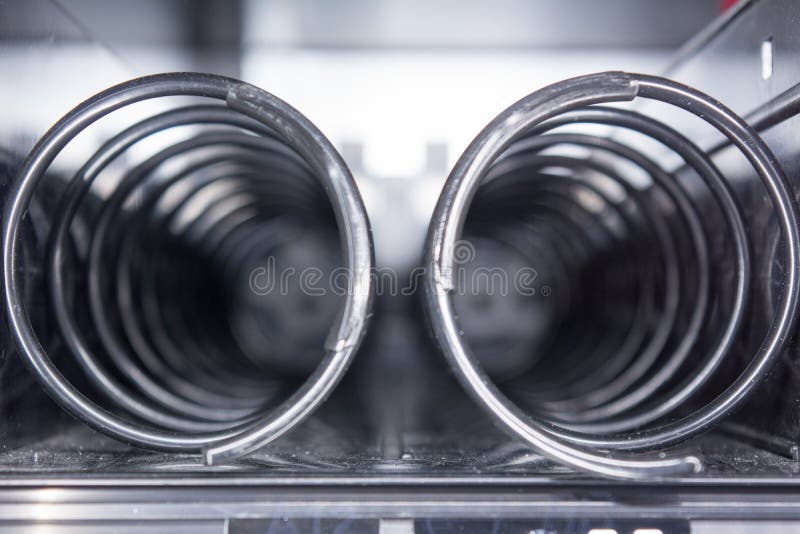 Horizontal View of Close Up of Empty Spirals Inside the Snack Vending ...
