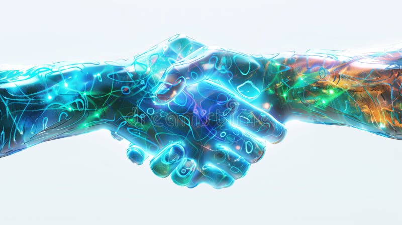 A Horizontal View of a Holographic Handshake, Where Two Hands Made of ...