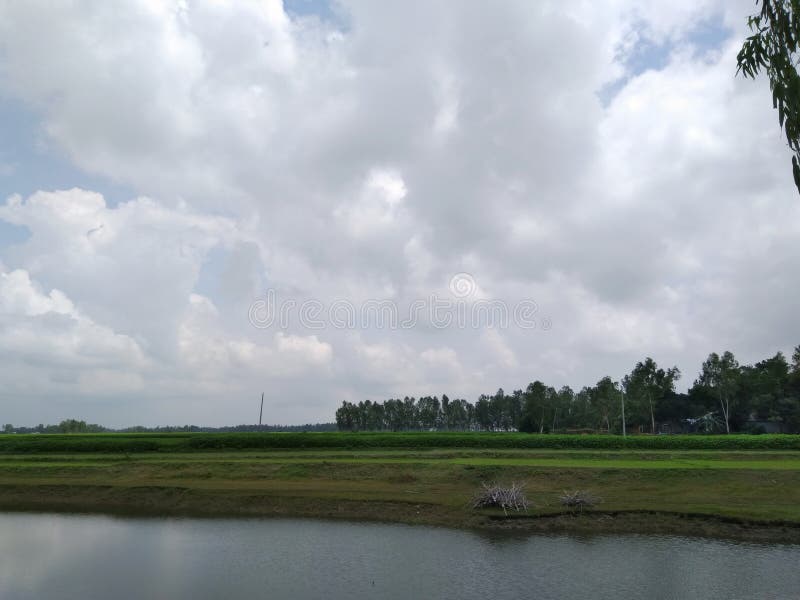 Horizontal View of Village Landscape Sky Reflects on Lake Water Stock ...
