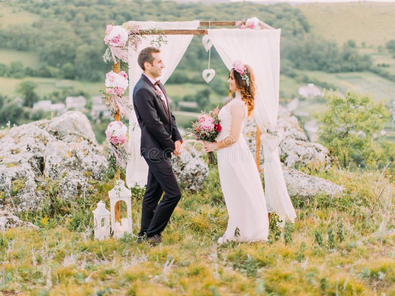 Horizontal View of the Wedding Ceremony in the Mountains. Stock Photo ...