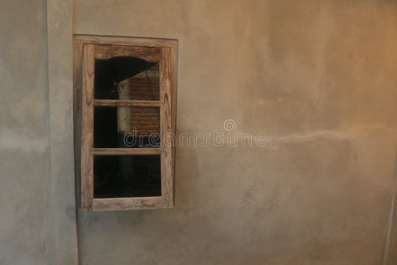 Half Open Wooden Window on Bright Grey Plastered Background Stock Photo ...