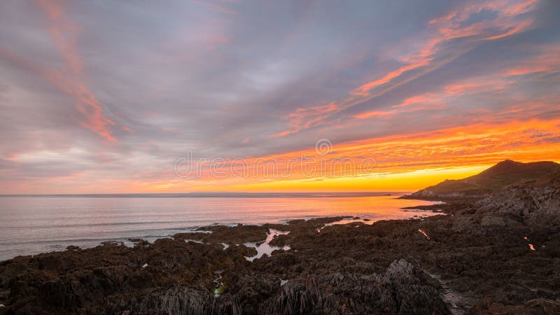 Horizontal View of the Woolacombe Beach and Surrounding Nature Under ...