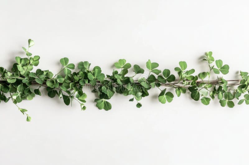 Horizontal Vine of Green Shamrock Clovers on White Background Stock ...
