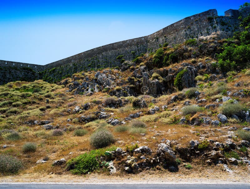 Horizontal Vivid Abandoned Castle Wall Landscape Background Back Stock ...