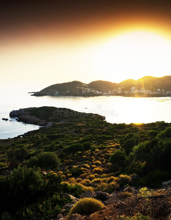 Horizontal Vivid Crete Island Sunset Stock Photo - Image of beach, glow ...