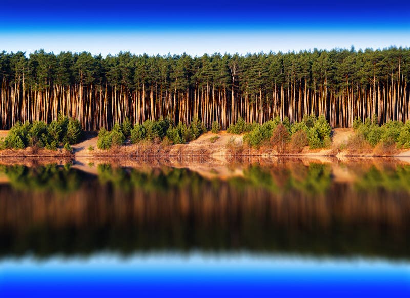 Horizontal Vivid River with Forest Reflections Stock Photo - Image of ...