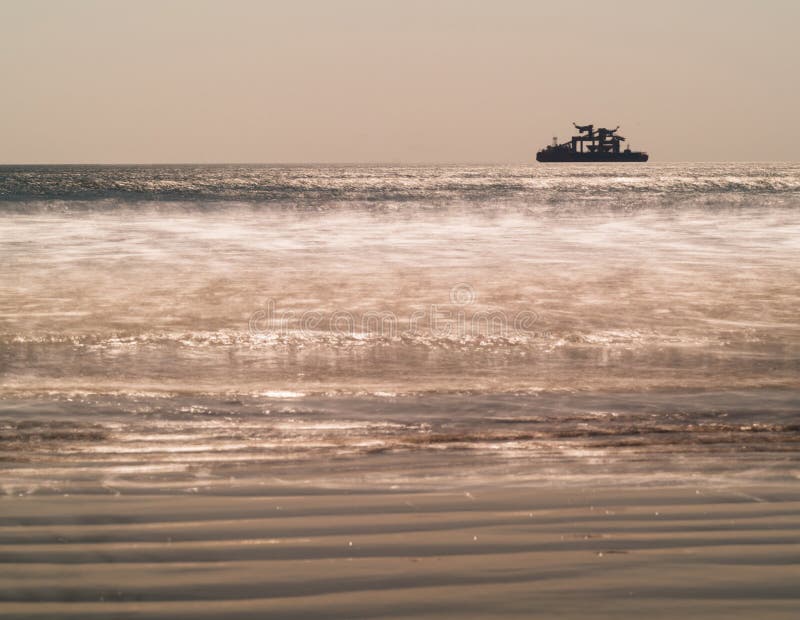 Horizontal Vivid Ship Silhouette in Ocean Milk Background Backdr Stock ...