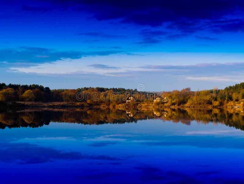 Horizontal Vivid Vibrant Dramatic House on River Reflections L Stock ...