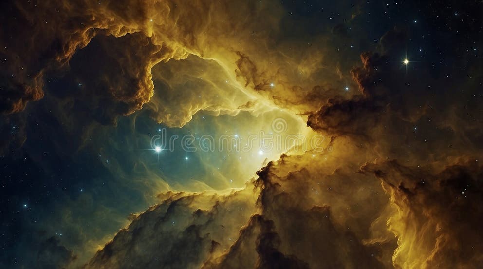 A Yellow Nebula in Interstellar Space Stock Illustration - Illustration ...
