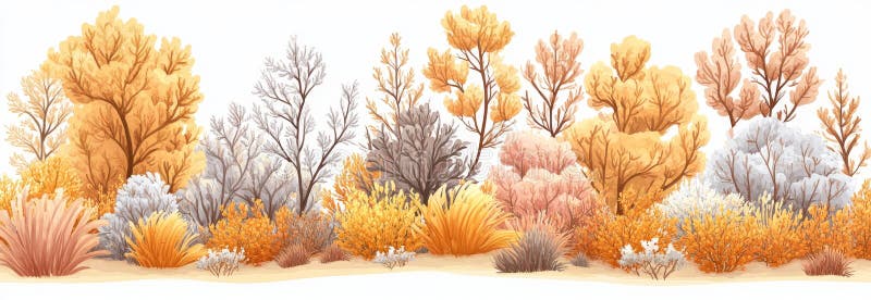 A Horizontal Watercolor Banner Showcasing Autumn Trees, Isolated on a ...