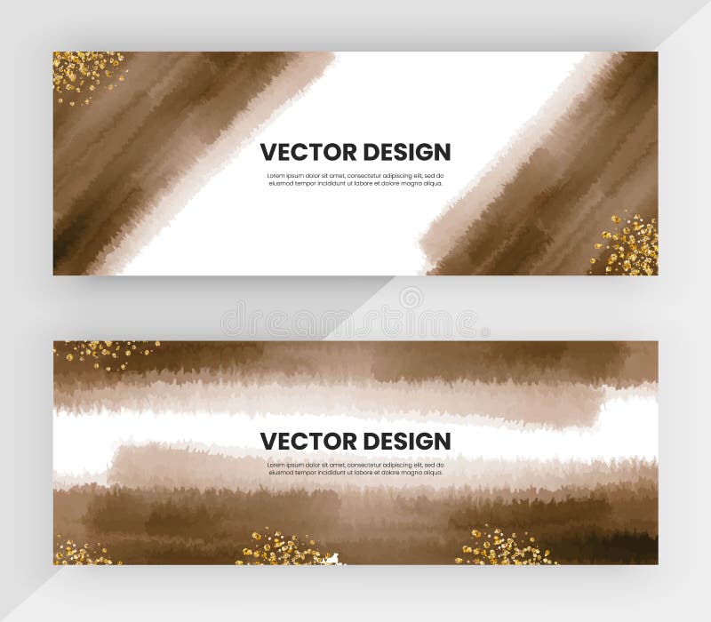 Horizontal Web Banners with Brown Watercolor and Gold Glitter Texture ...