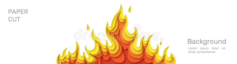 Horizontal White Banner with Fire. Layered Design in Paper Style. Place ...