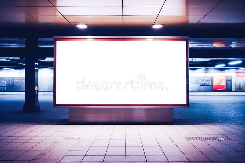Horizontal White Empty LED Billboard Mockup in a Subway Station. Stock ...
