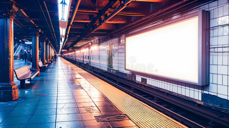 Horizontal White Empty LED Billboard Mockup in a Subway Station. Stock ...