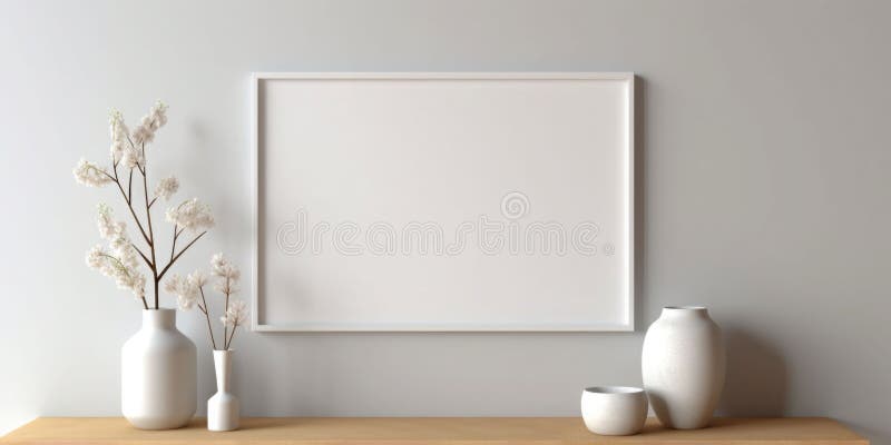 Horizontal White Frame Mockup on Table with Vase and Plants ...