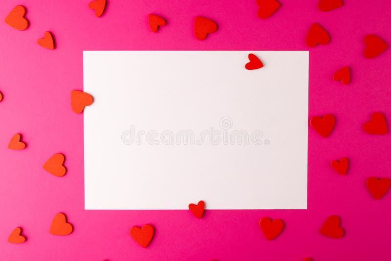 Horizontal White Rectangular Copy Space with Red Heart Shapes on Pink ...