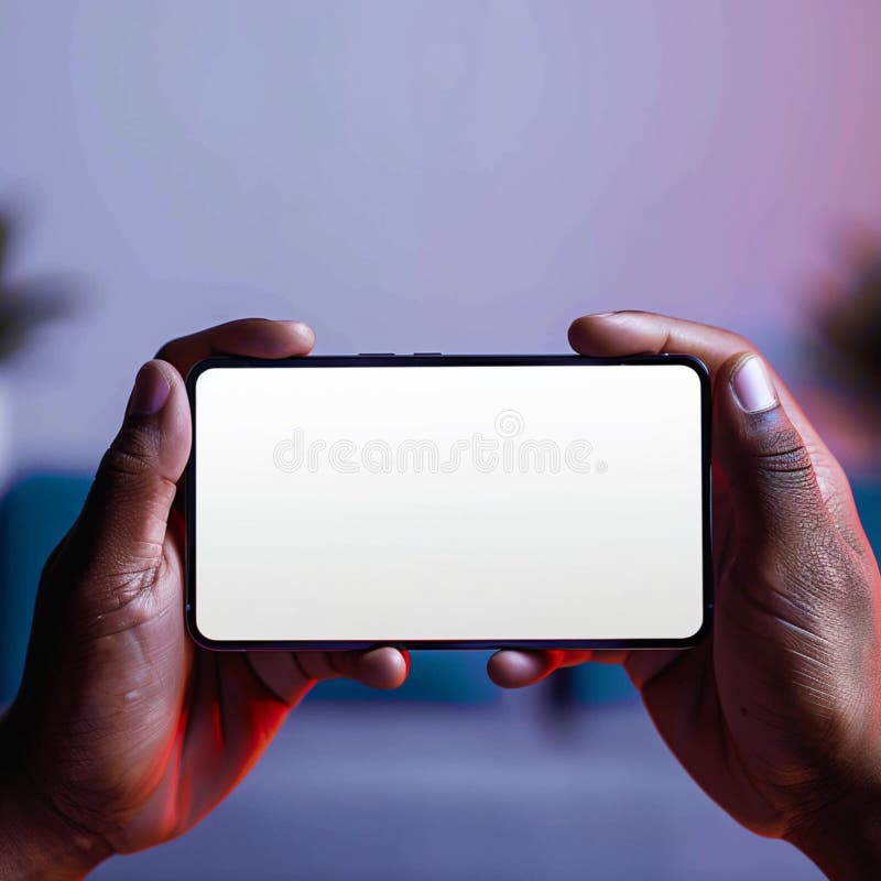 Horizontal White Screen on Mobile Device Held by Two Hands Stock ...