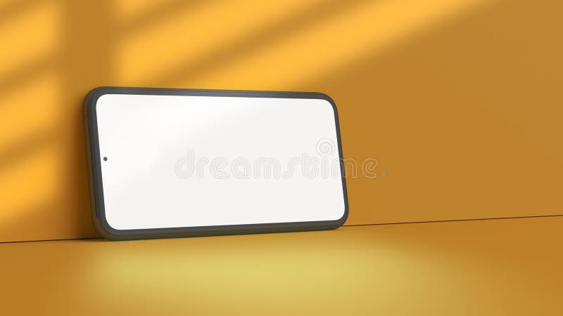Horizontal Wide Screen Smartphone Mockup on a Yellow Background and ...