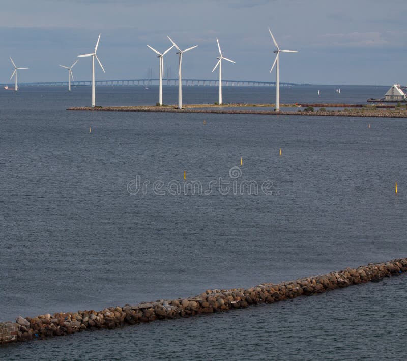 Horizontal Wind Turbine Generators and Sailing Shi Stock Image - Image ...