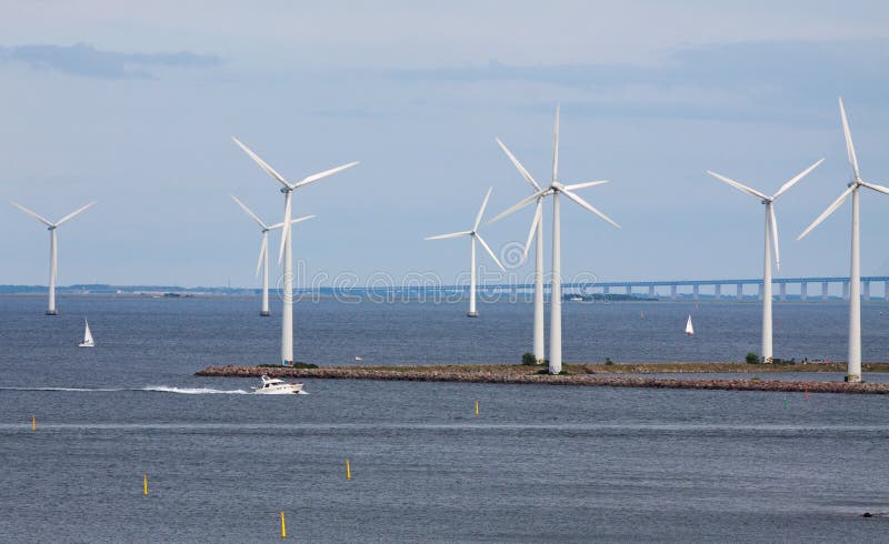 Horizontal Wind Turbine Generators and Sailing Shi Stock Image - Image ...