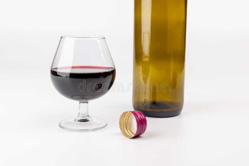 Horizontal Wine Still Life with Red Wine Glass, Bottle, and Cork on ...