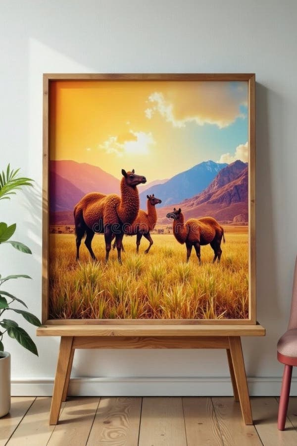 Horizontal Wooden Frame Showcases Pampas on Wooden Stand , Elegant ...