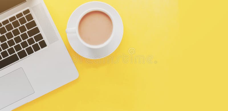 Horizontal Yellow Banner Notebook With Coffee Cup Stock Image - Image ...