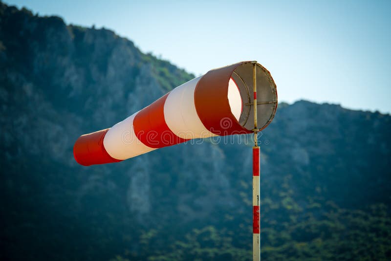 Horizontally Flying Windsock Wind Vane Due To High Wind. Stock Photo ...
