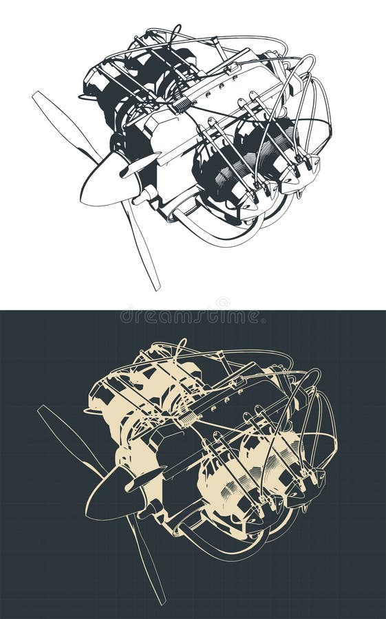 Horizontally Opposed Aircraft Engine Blueprints Stock Vector ...