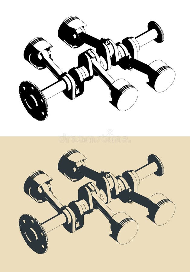 Horizontally Opposed Engine Crankshaft and Pistons Stock Vector ...