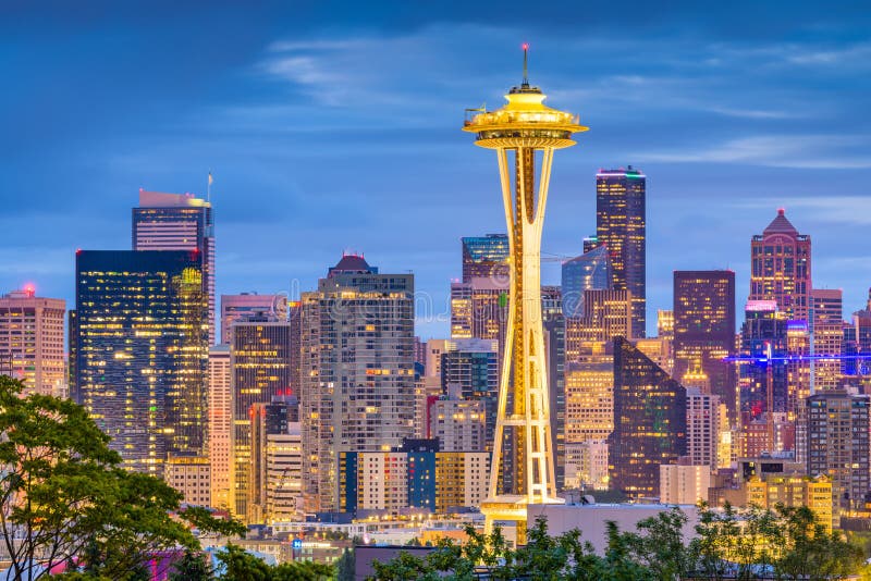 Seattle Se Eleva Los Edificios Washington Del Paisaje Urbano Imagen de ...