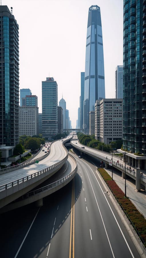 Horizonte Urbano Con Edificios Modernos Y Carreteras Stock de ...