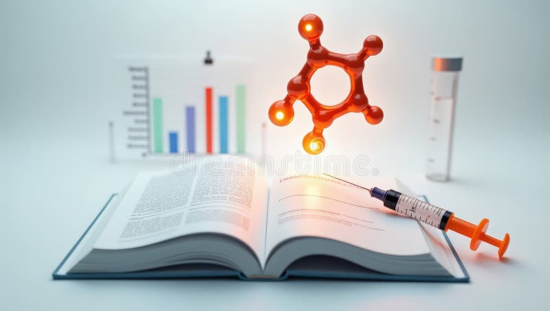 Hormone Science: a Floating Testosterone Molecule Over a Textbook Stock ...