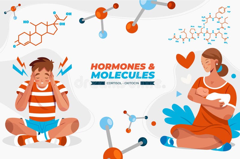 Hormones and Molecules Flat Cartoon Background Stock Illustration ...
