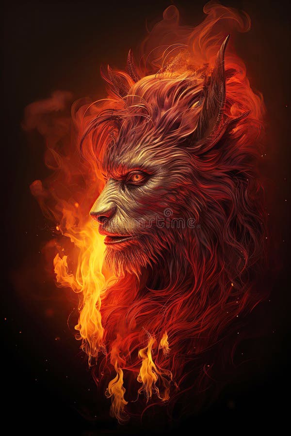 Horned Burn Demon Devil Satan Lucifer in Fire on Black Background ...