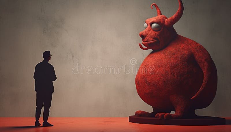 Horned Devil Businessman Stands in Spooky Hell, Looking at Camera ...