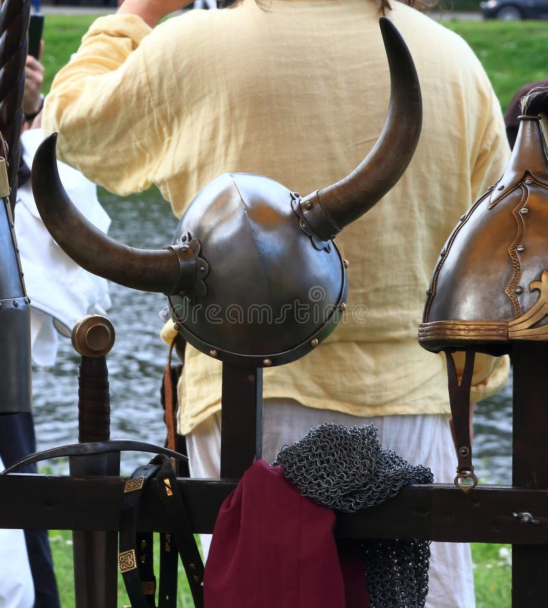 Horned helmet closeup stock photo. Image of iron, closeup - 77221478